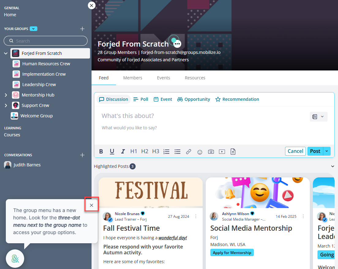 Group Settings and Navigation Menu Update – Journey by Forj