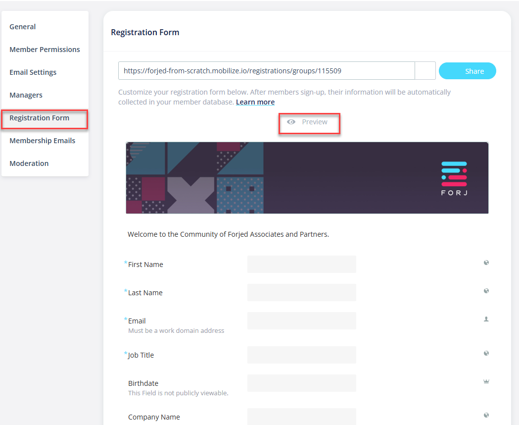 Preview a Registration Form – Journey by Forj